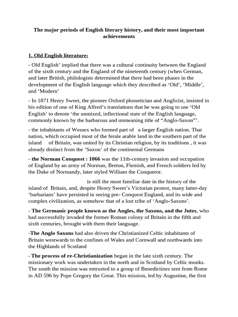 2.the Major Periods of English Literary History | PDF | William ...