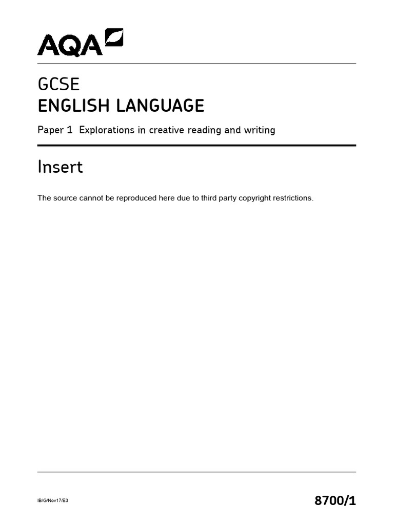 AQA GCSE English Language November 2017 Paper 1 Insert | PDF
