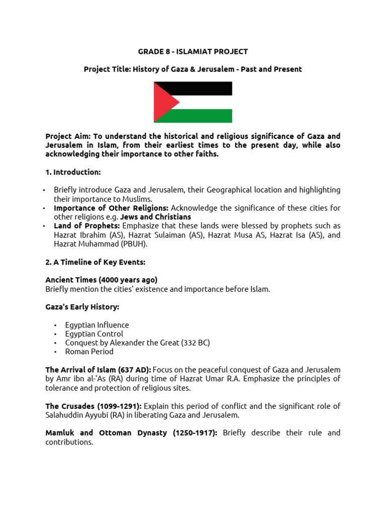 Grade 8 - Islamiat Project - History of Gaza & Jerusalem - Past and ...
