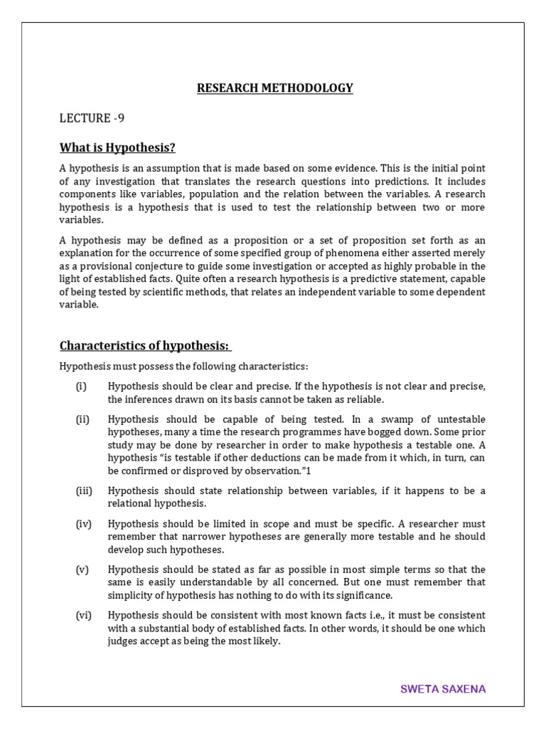 Charcterstics of Good Hypothesis | PDF | Hypothesis | Falsifiability