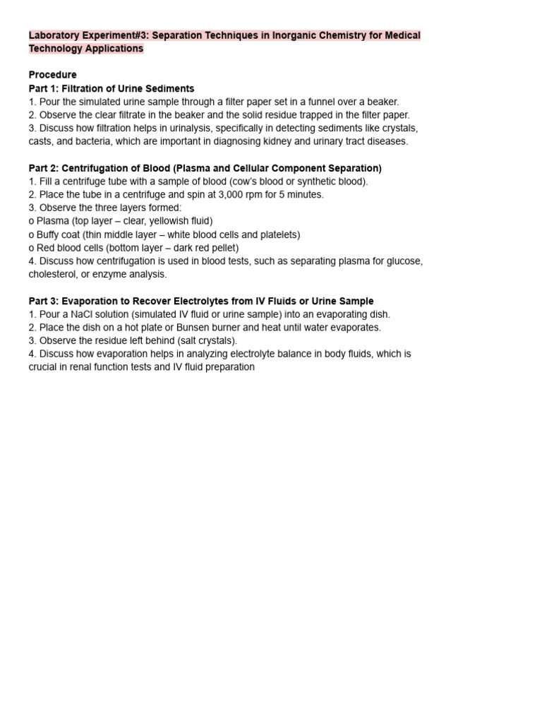 Laboratory 3 and 4 Procedures | PDF | Filtration | Colloid