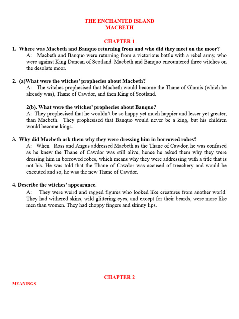 Macbeth- Chapters 1-7 | PDF | Macbeth | Shakespearean Characters