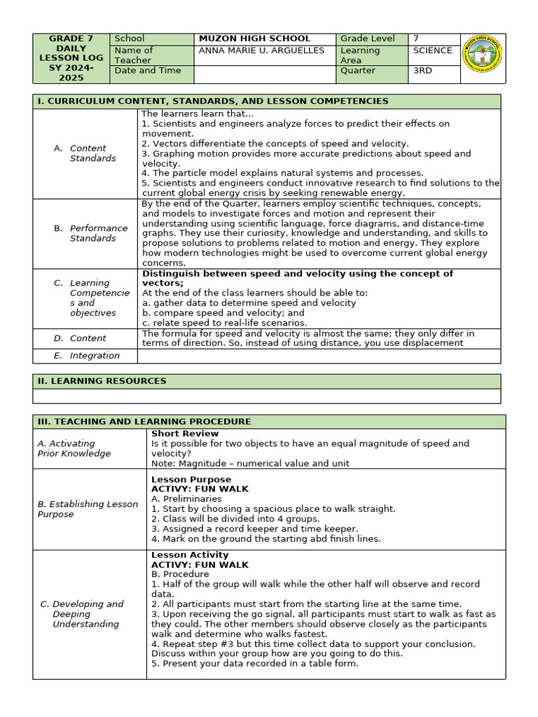 DLL 2024 Q3 Week 6 | PDF | Speed | Velocity