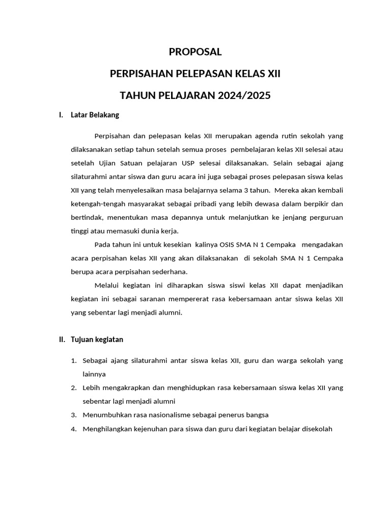Proposal Perpisahan Kelas 12 Tahun 2025 | PDF