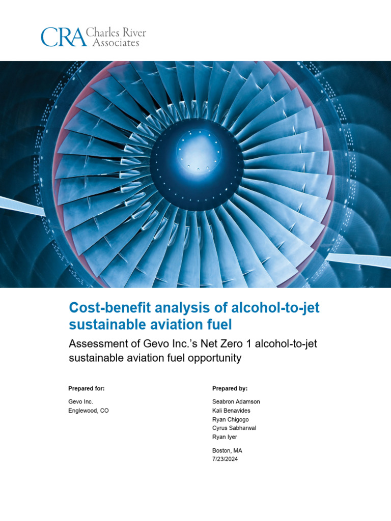 Energy Benefits Gevo Alcohol-To-Jet-Sustainable Aviation Fuel - CRA ...