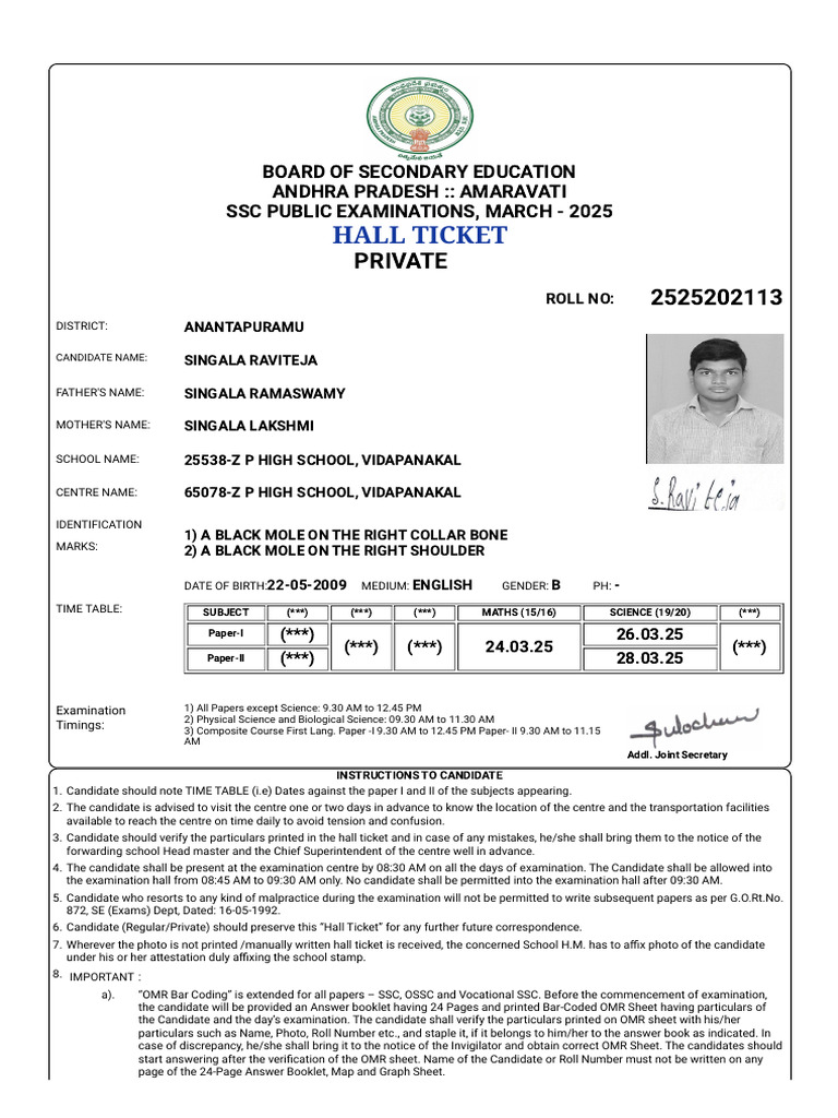 SSC Regular Hallticket | PDF | Languages | Foreign Language Studies