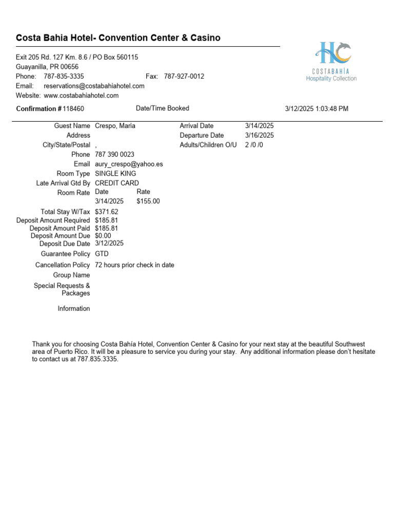 Guest Confirmation Report | PDF