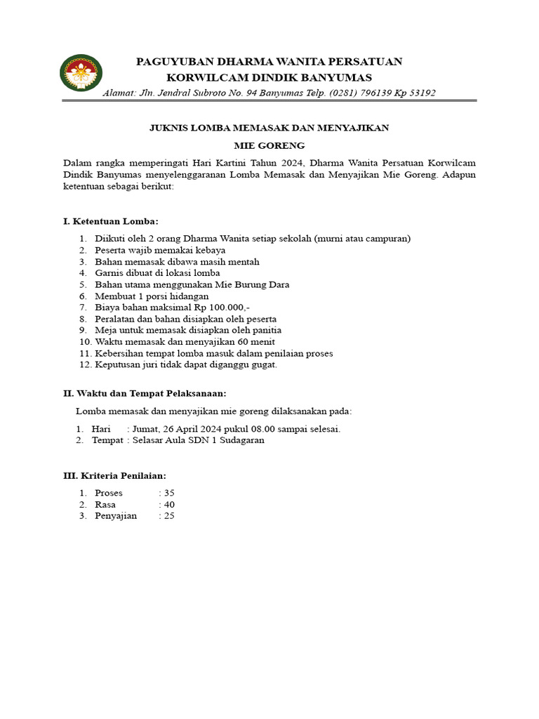 Juknis Lomba Masak Mie | PDF
