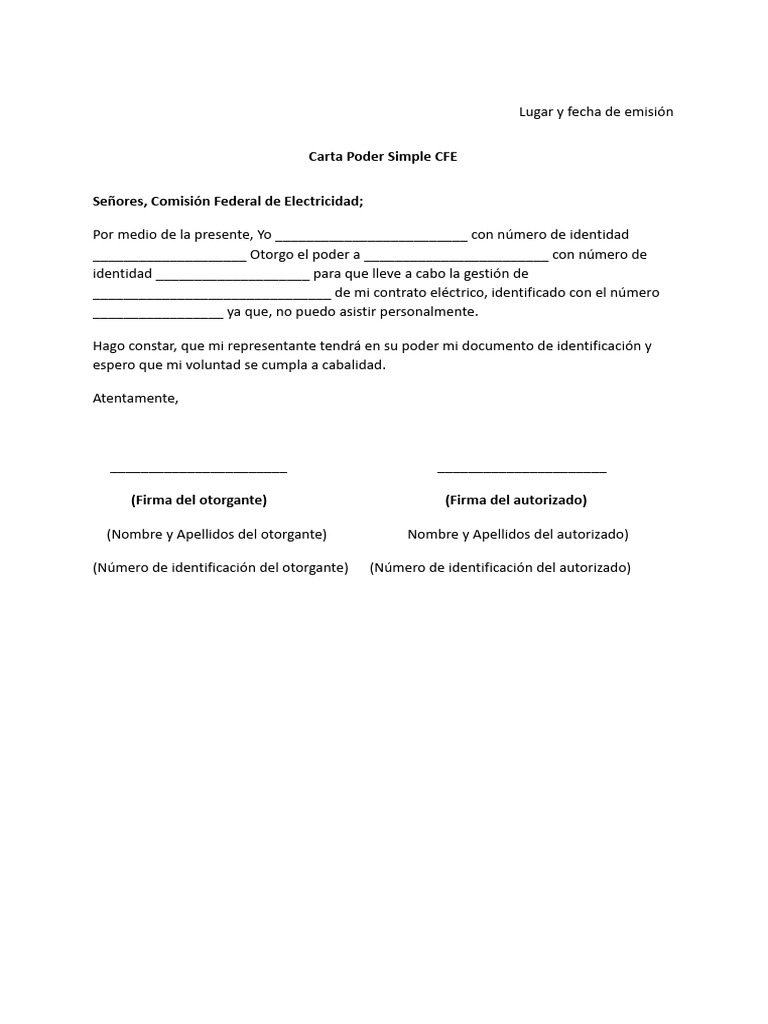 Carta Poder Simple para CFE | PDF