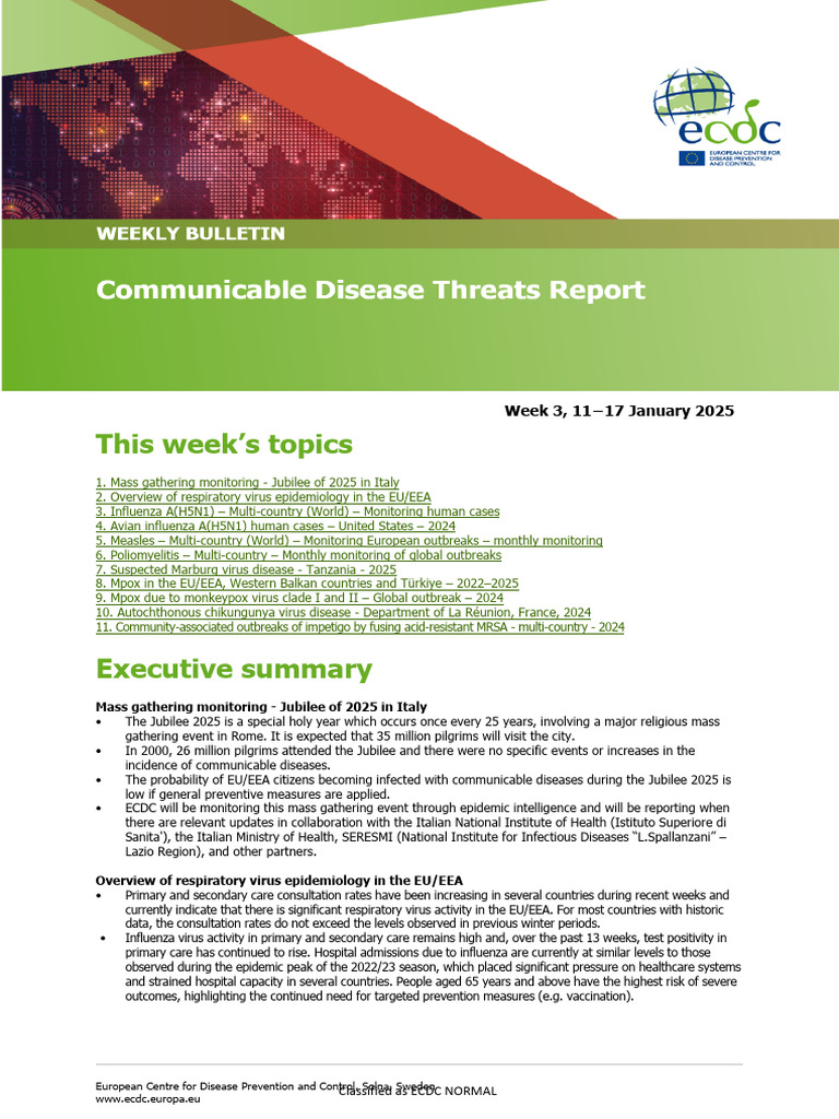 Communicable Disease Threats Report Week 3 2025 | PDF | Influenza A Virus Subtype H5 N1 | Avian ...