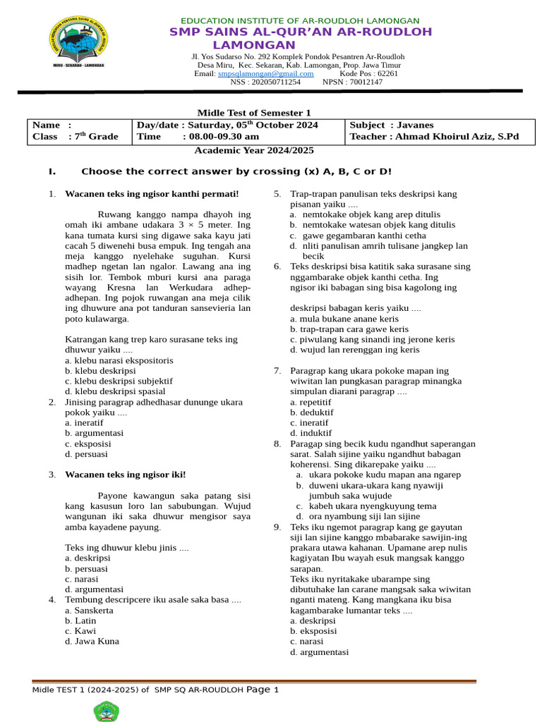 Bahasa Jawa 7 STS Ganjil | PDF