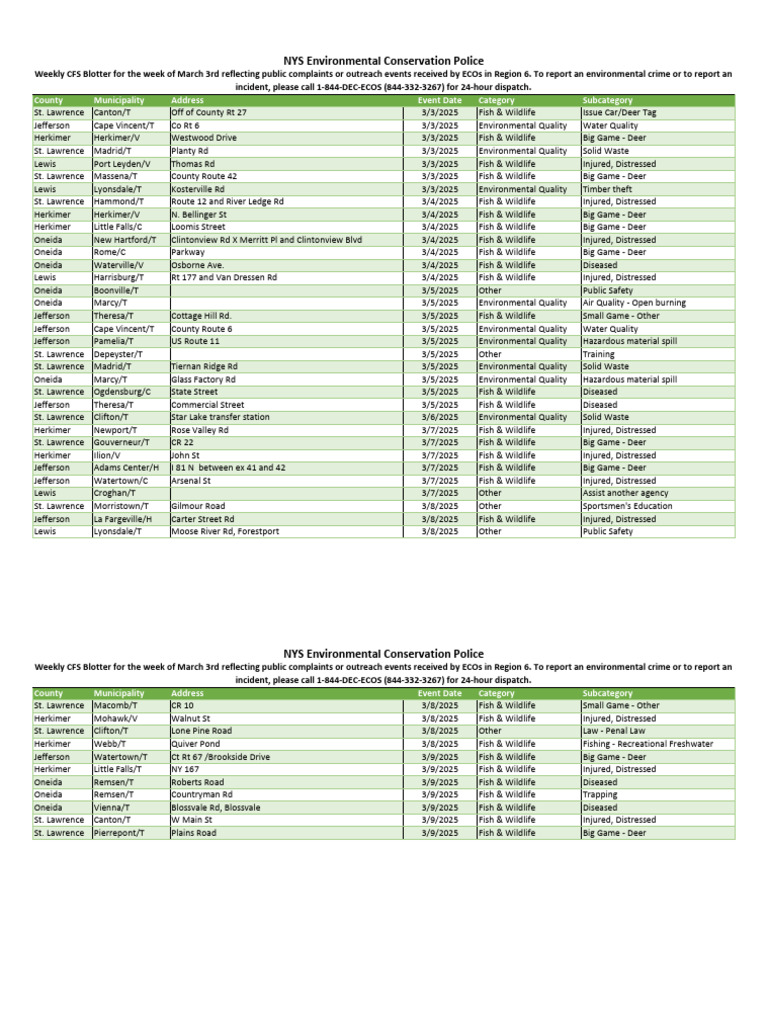 DEC Region 6 Police Activity March 3-9, 2025 | PDF | Natural Environment