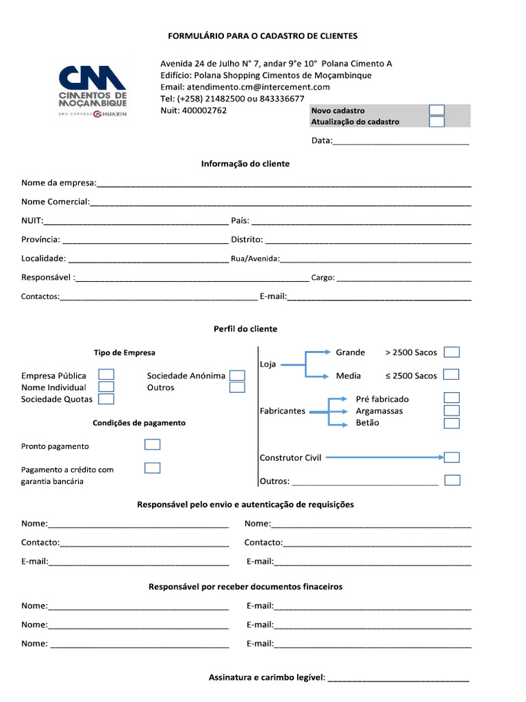 Formulário de Cadastro de Clientes - Huaxin - 240930 - 090120 | PDF