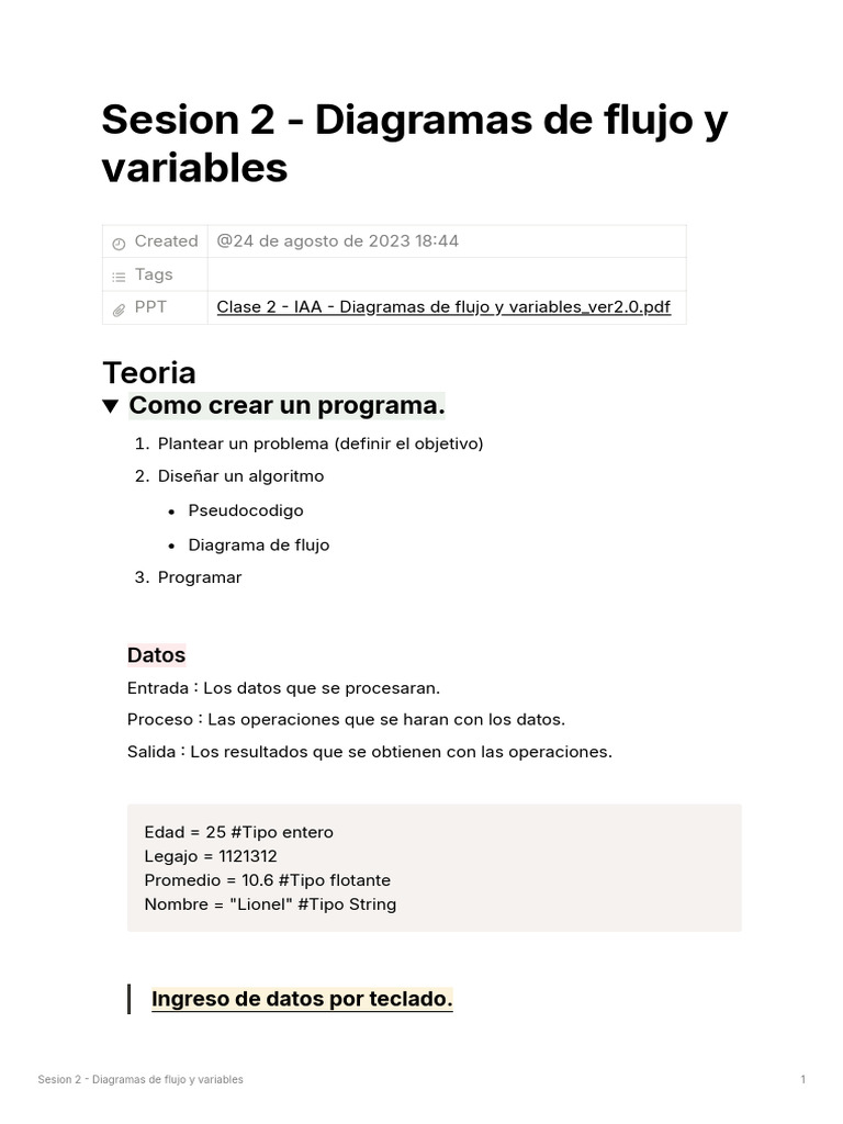 Sesion 2 - Diagramas de Flujo y Variables | PDF | Informática teórica | Informática