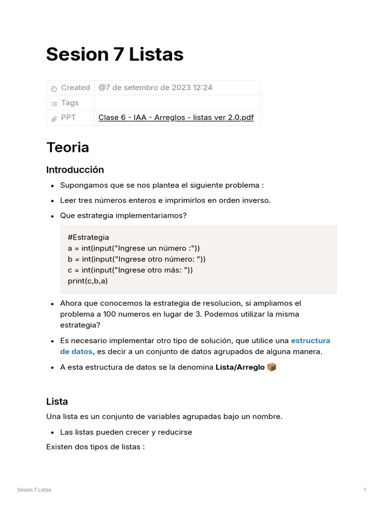 Sesion 7 Listas | PDF | Programación de computadoras