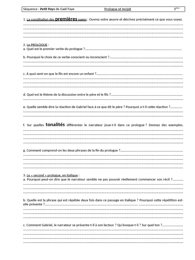 Petit Pays - Prologue Et Incipit | PDF