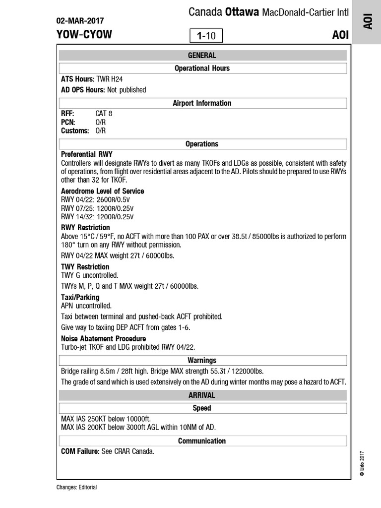 Ottawa MacDonald-Cartier Intl Airport Operations Guide | PDF | Visual ...