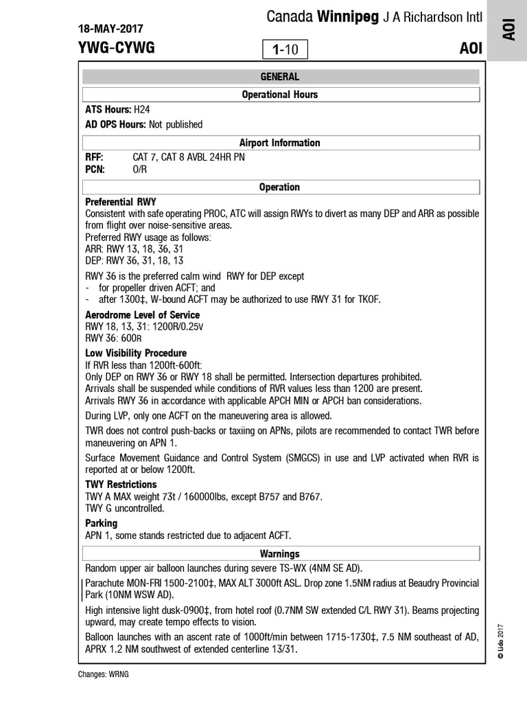 CYWG | PDF | Aviation | Aviation Safety