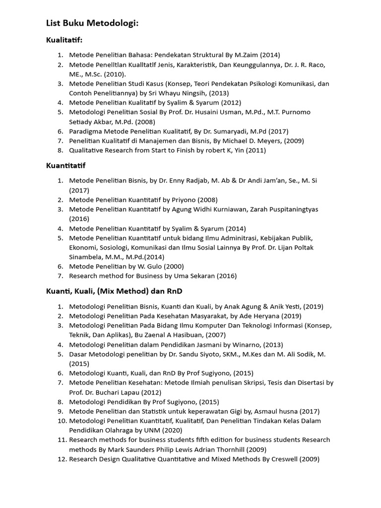 List Buku Metodologi | PDF