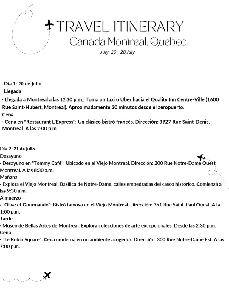 Itenerarios de Viaje Edwin | PDF | Montreal | Cena