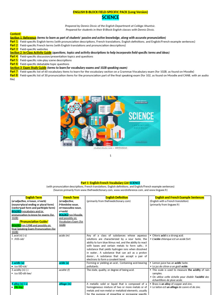 Science Vocabulary and Pronunciation Guide | PDF | Dna | Atoms