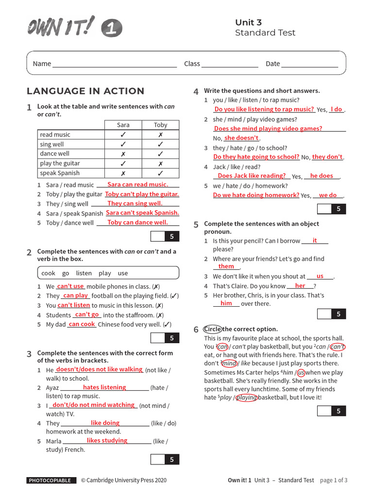 Unit 3 Standard Test Answers | PDF | Linguistics