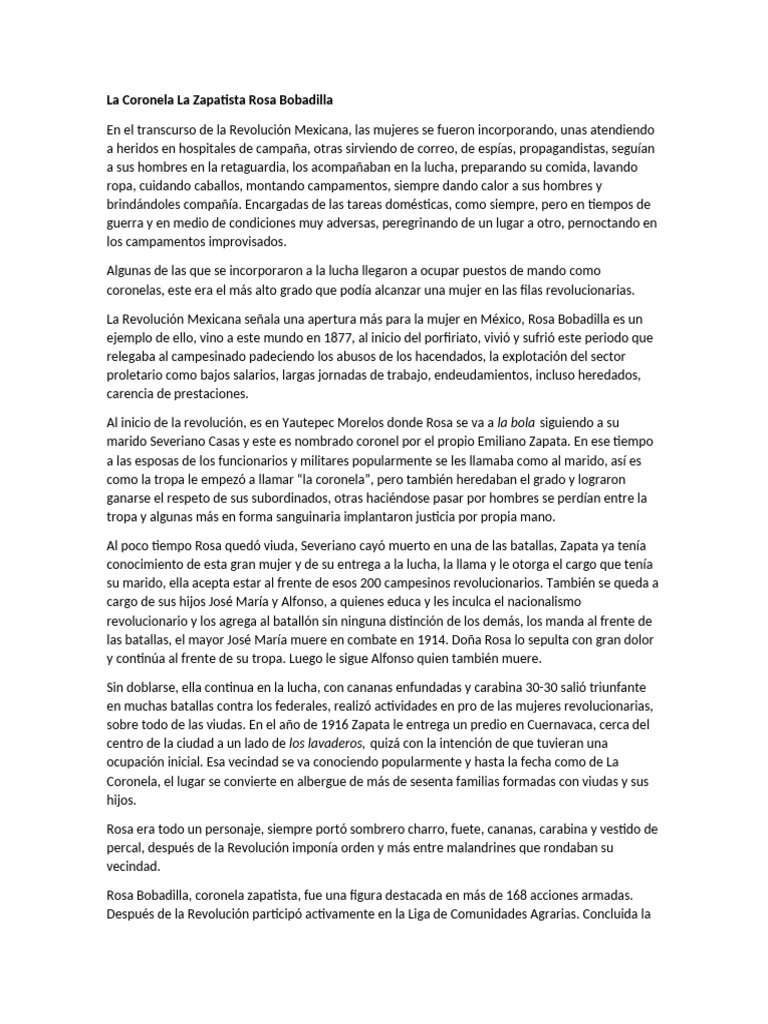 La Coronela La Zapatista Rosa Bobadilla | PDF | revolución mejicana