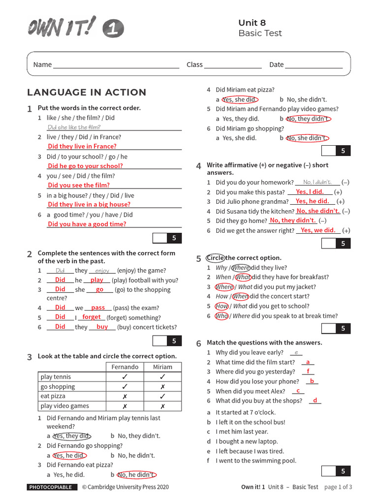 Unit 8 Basic Test: Language Skills | PDF