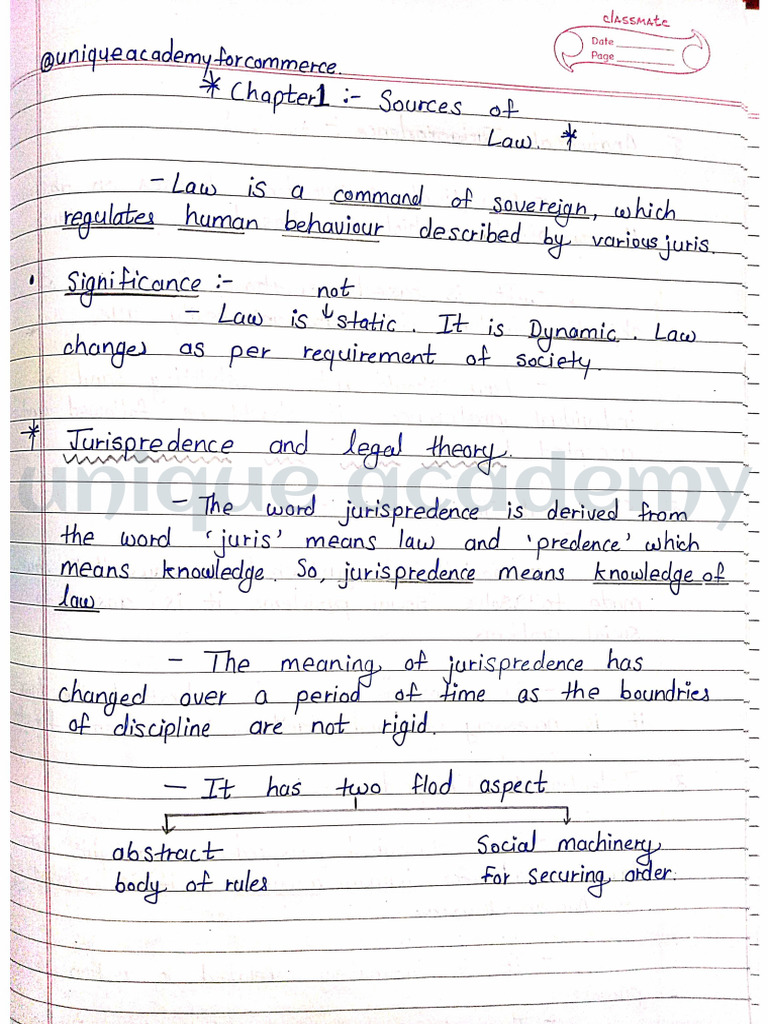 Sources of Law Handwritten Notes | PDF