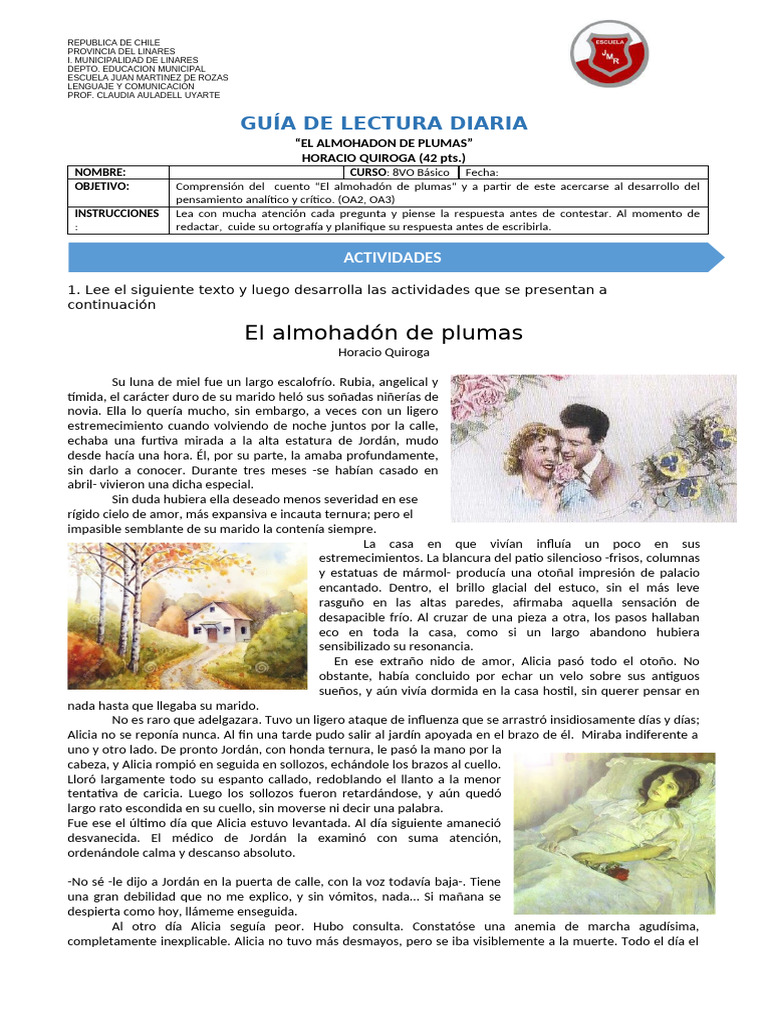 GUÍA DE LECTURA El Almohadon de Plumas | PDF