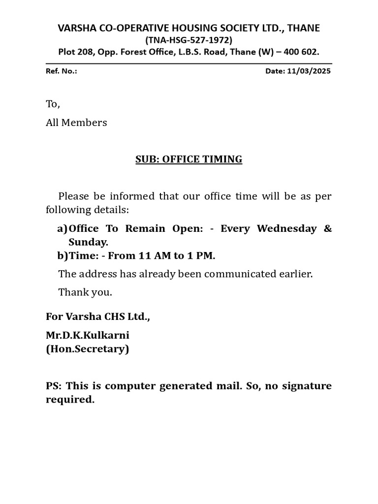 Office Timing | PDF