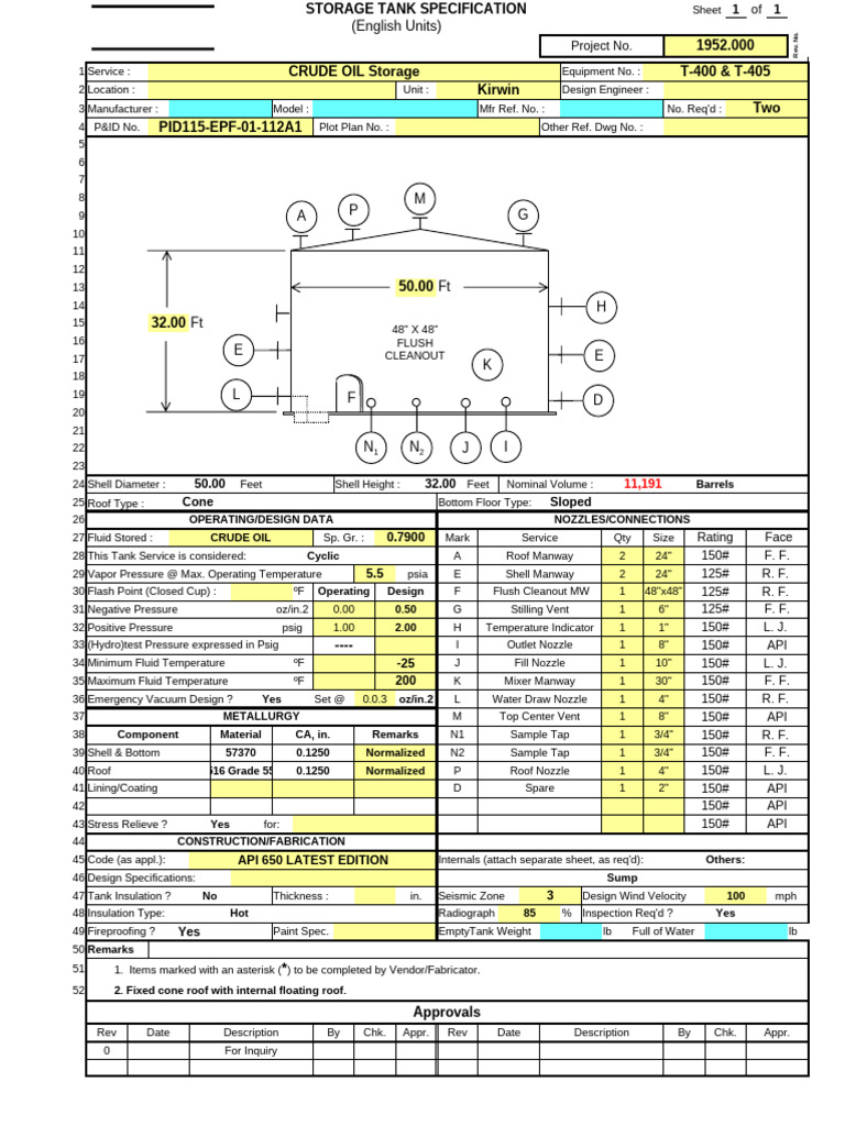 API 650 Tank Design Calculation | PDF | Stress (Mechanics) | Nozzle