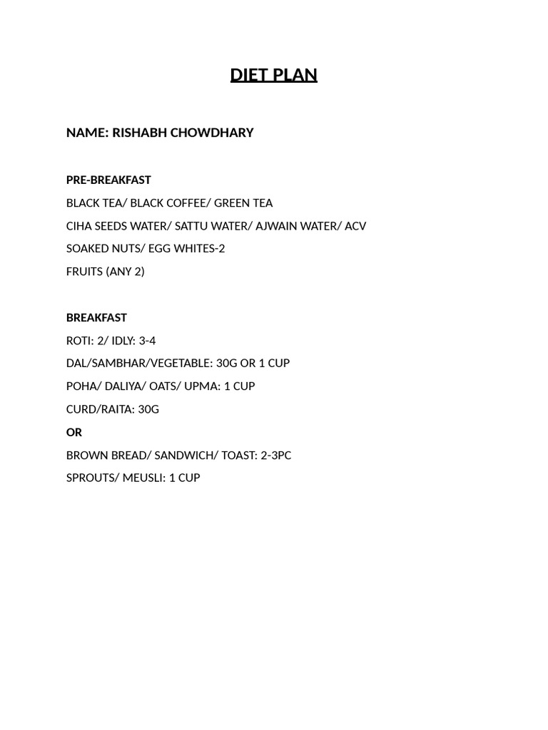Customised Diet Plan | PDF