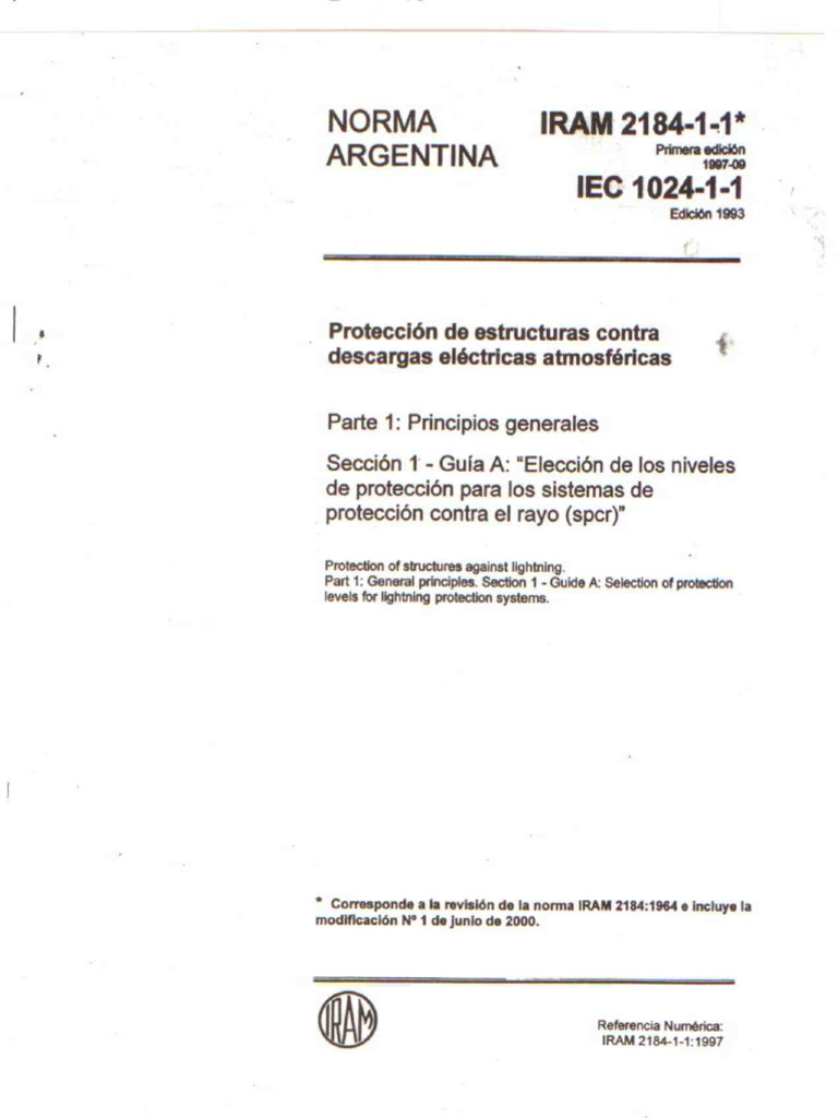 IRAM 2184-1-1 - 2000 - Protección Contra Descargas Atmosféricas | PDF