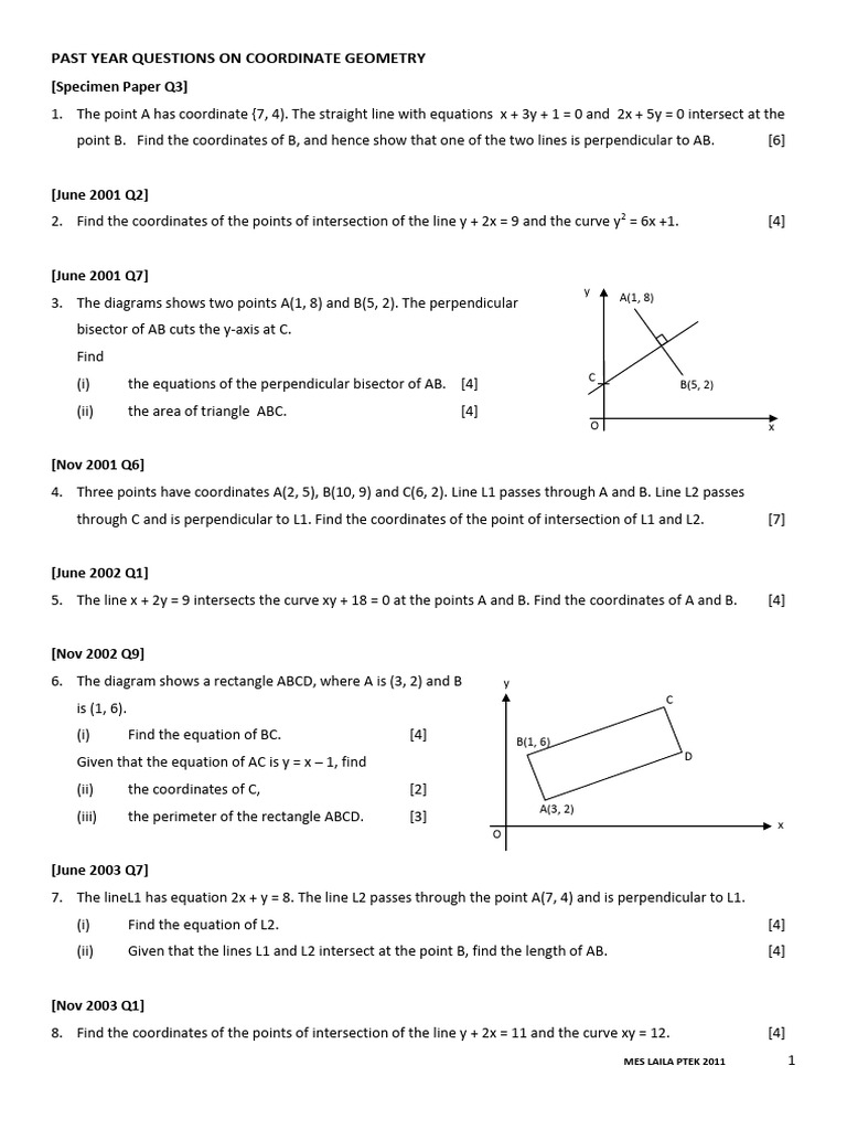 Topical Past Questions On Coordinate Geometry1 | PDF | Perpendicular | Rectangle