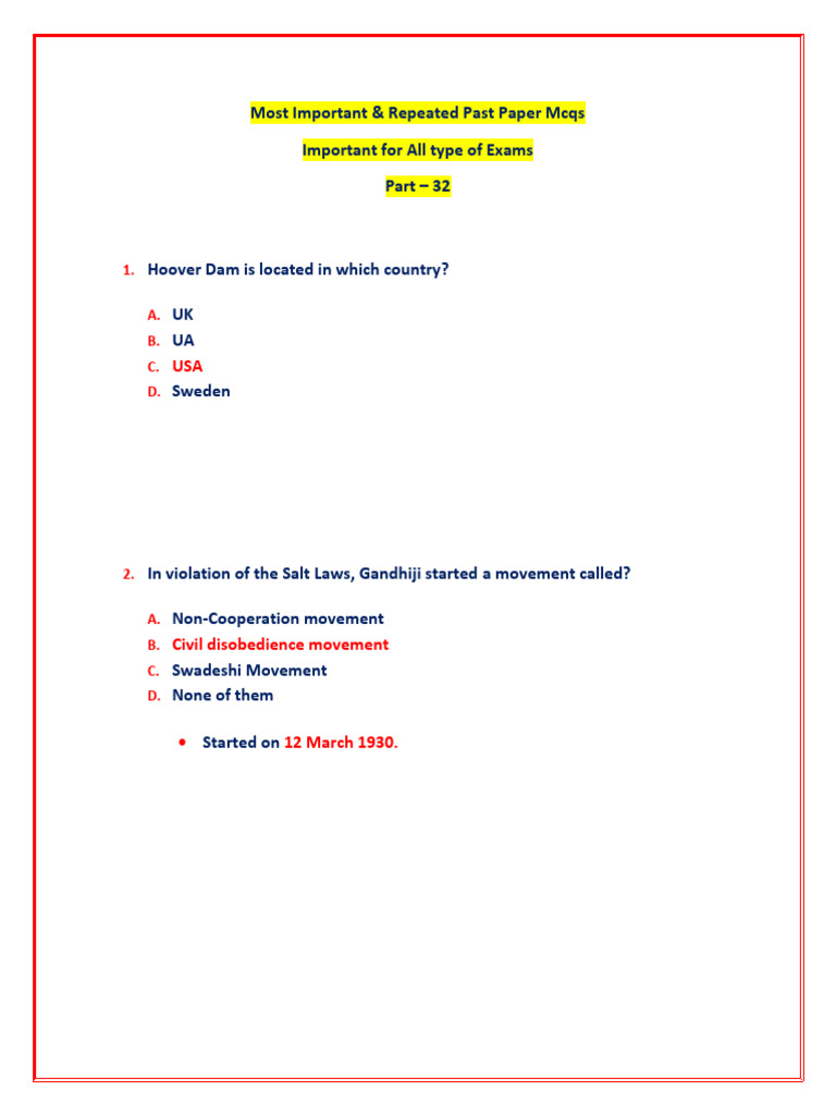 Pakistan Study Past Paper Part 2 | PDF | Federally Administered Tribal ...