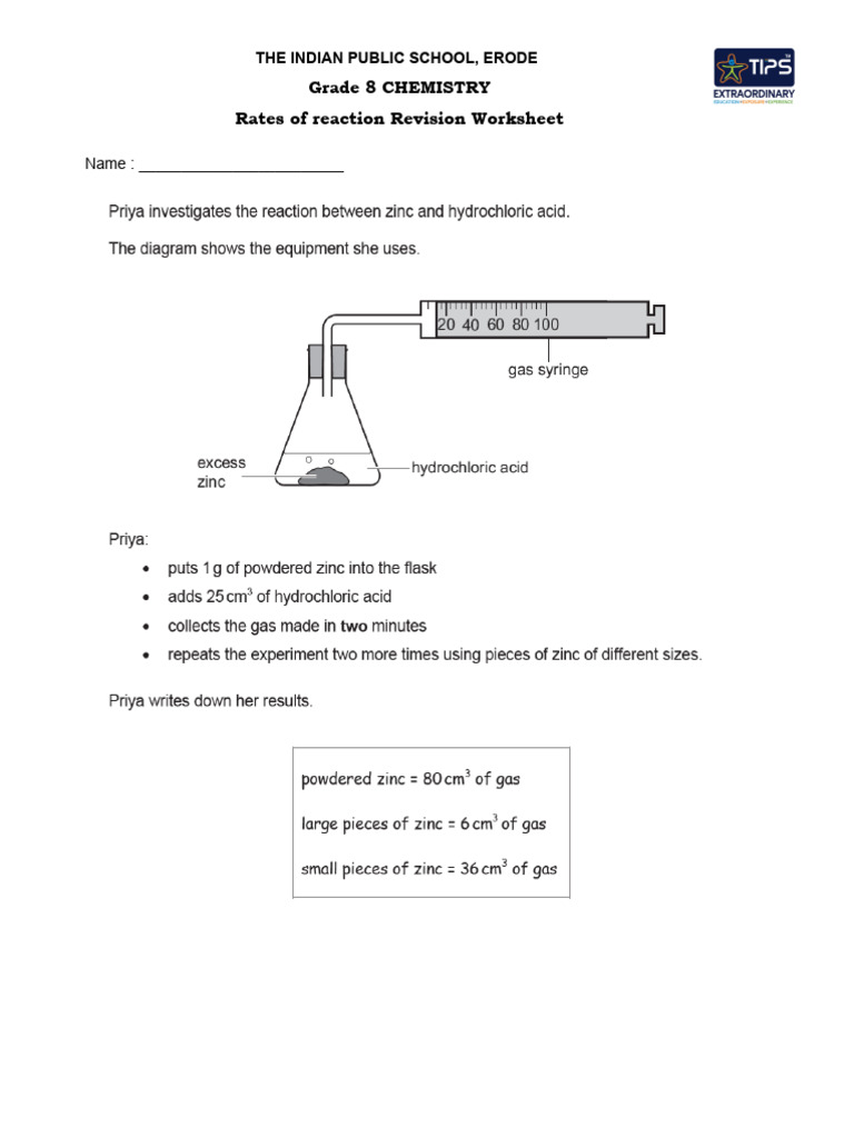 Grade 8 Chemistry Reaction Rates Worksheet | PDF