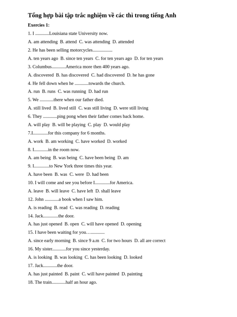 Mixed Tenses Multiple Choice Exercises | PDF