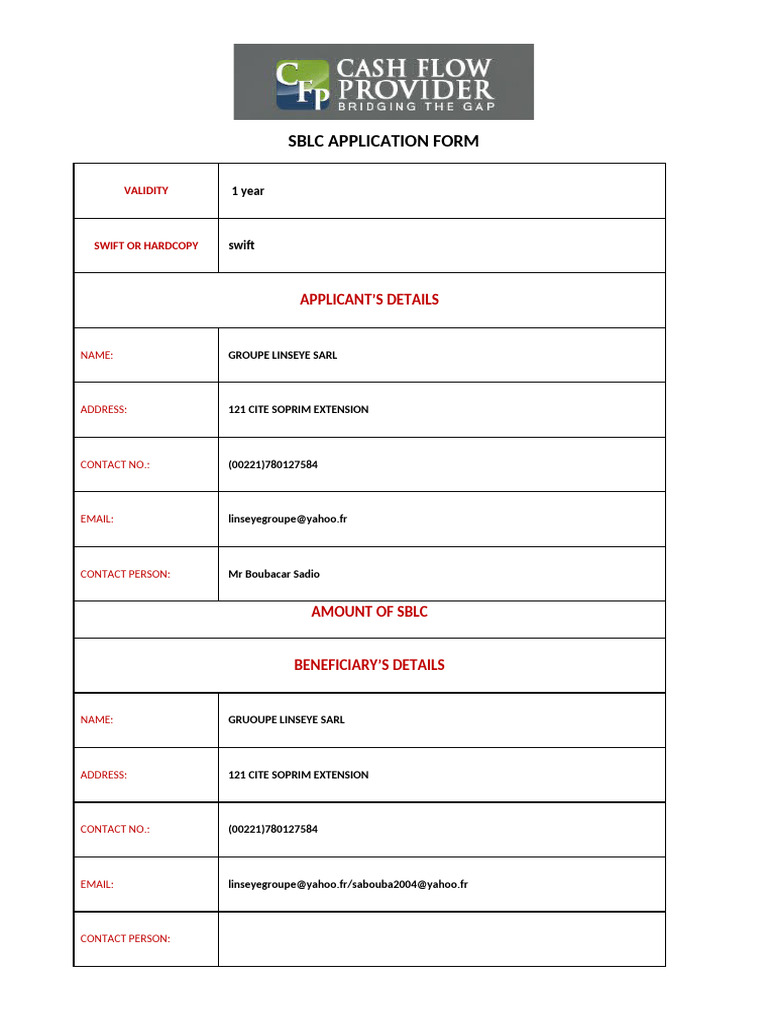 CFP - SBLC Application Form-1 - 012 | PDF