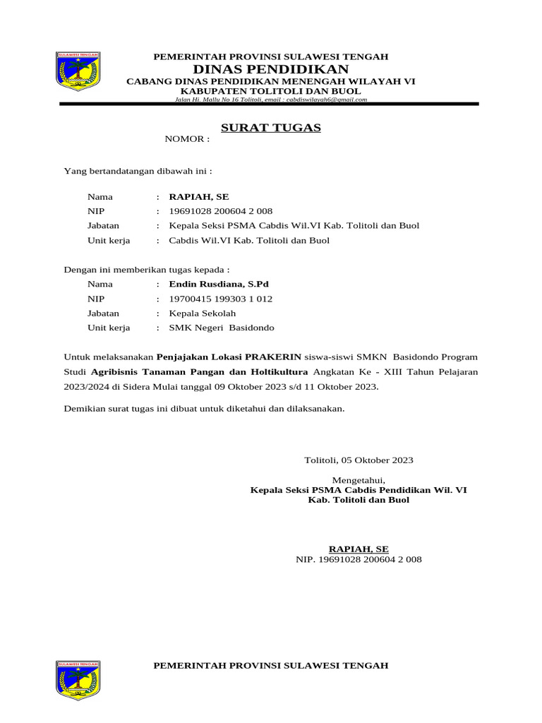 surat tugas penjajakan kepsek 2023 rafiah | PDF