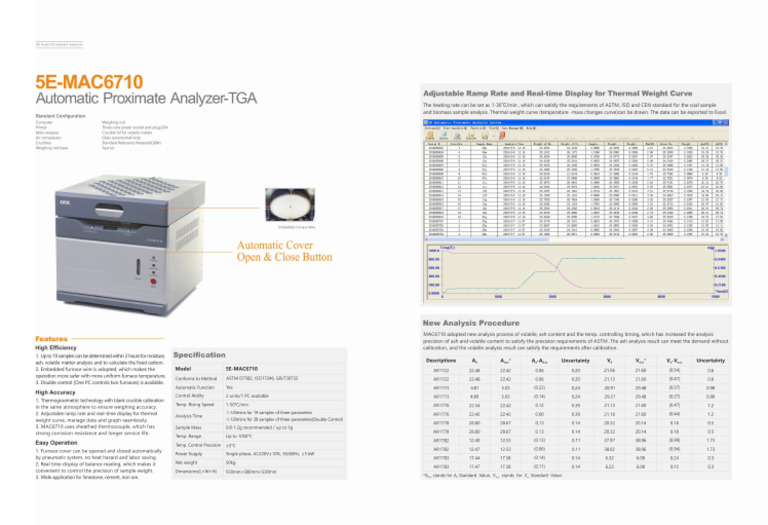 5e Mac6710 Automatic Proximate Analyzer | PDF