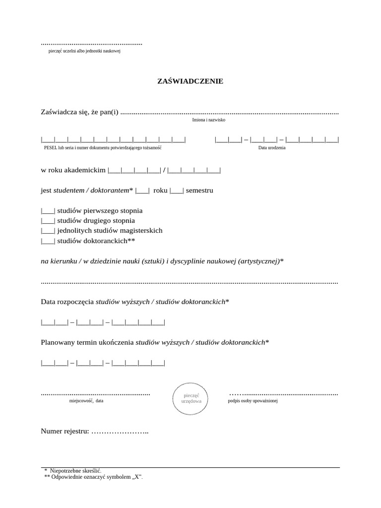 Przykład Zaświadczenia o Statusie | PDF