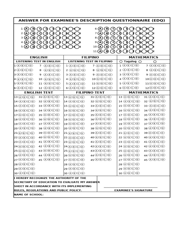 Lapg GR 3name Grid Edq Answer Sheet | PDF