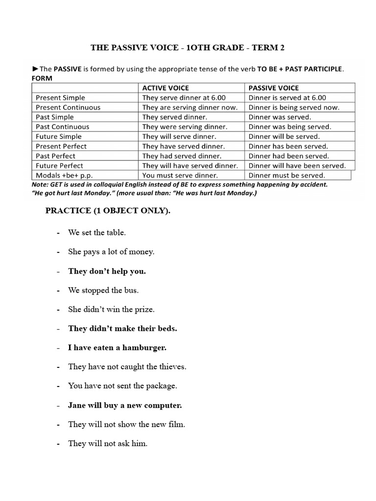PASSIVE VOICE WORKSHEET | PDF