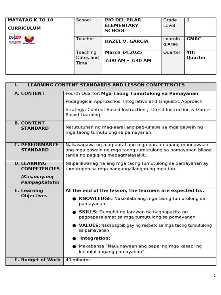 Gmrc-Cot-Lesson Exemplar-Week5 | PDF