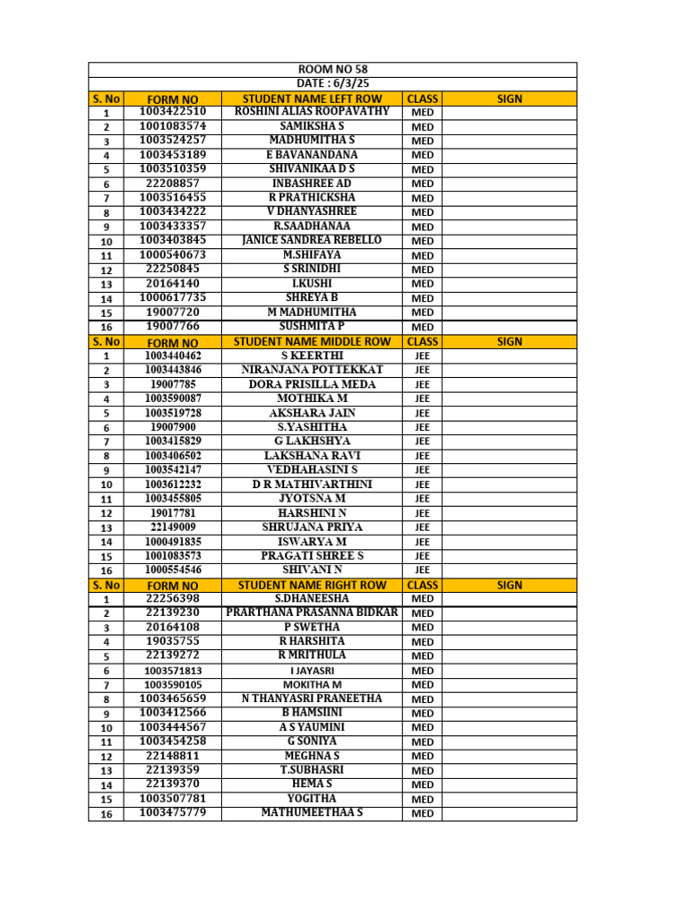 Revision Test Seating Arrangement (06!03!2025) | PDF