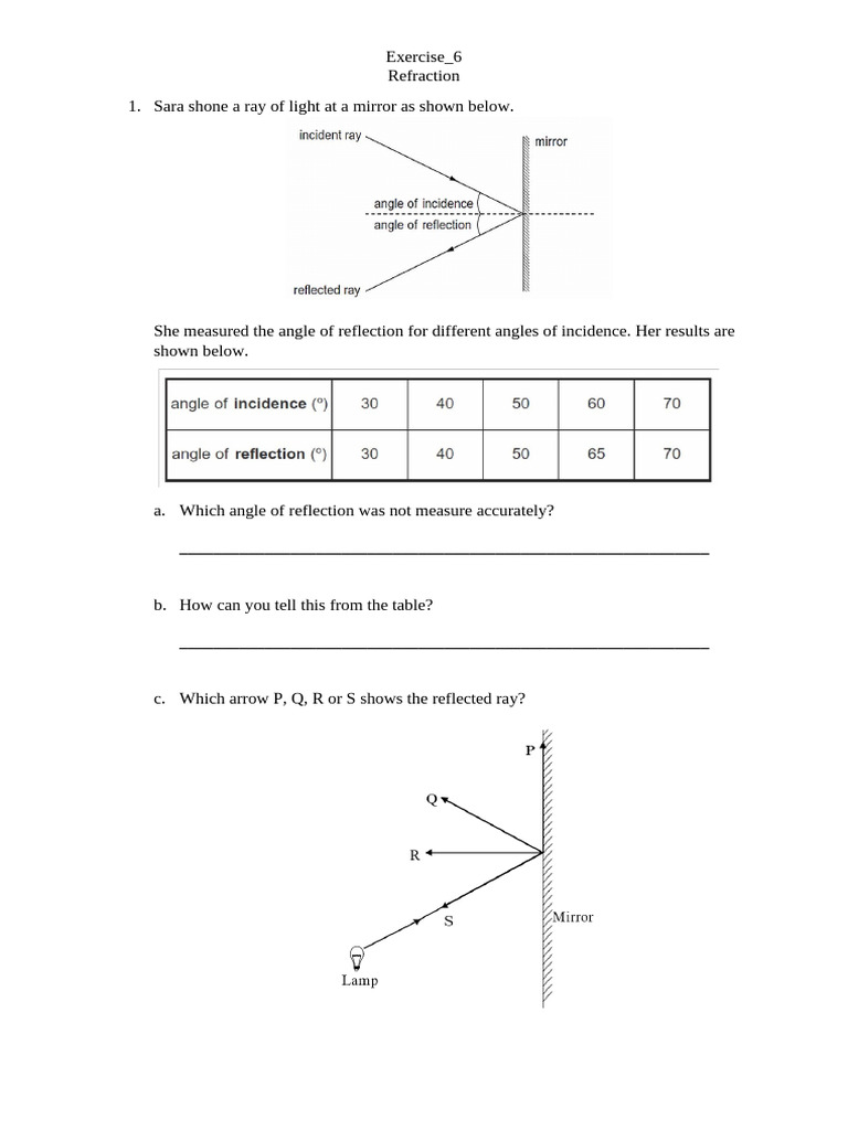 Exercise 6 Refraction | PDF