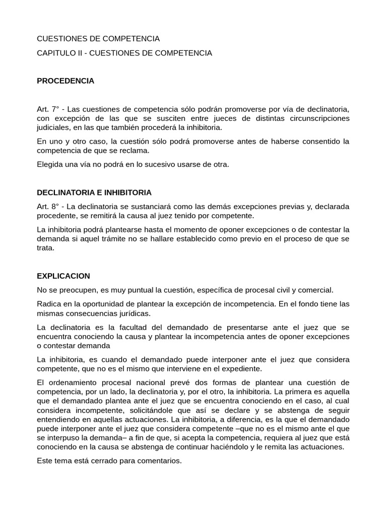 Cuestiones de Competencia | PDF