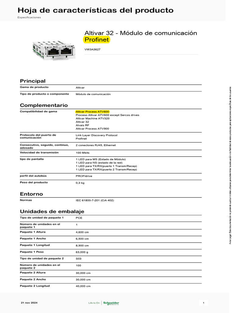 Schneider Electric Altivar-Process-ATV600 VW3A3627 | PDF | Informática