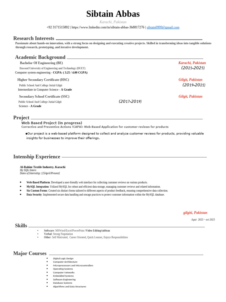 Sibtain Resume | PDF | Databases | Computer Science